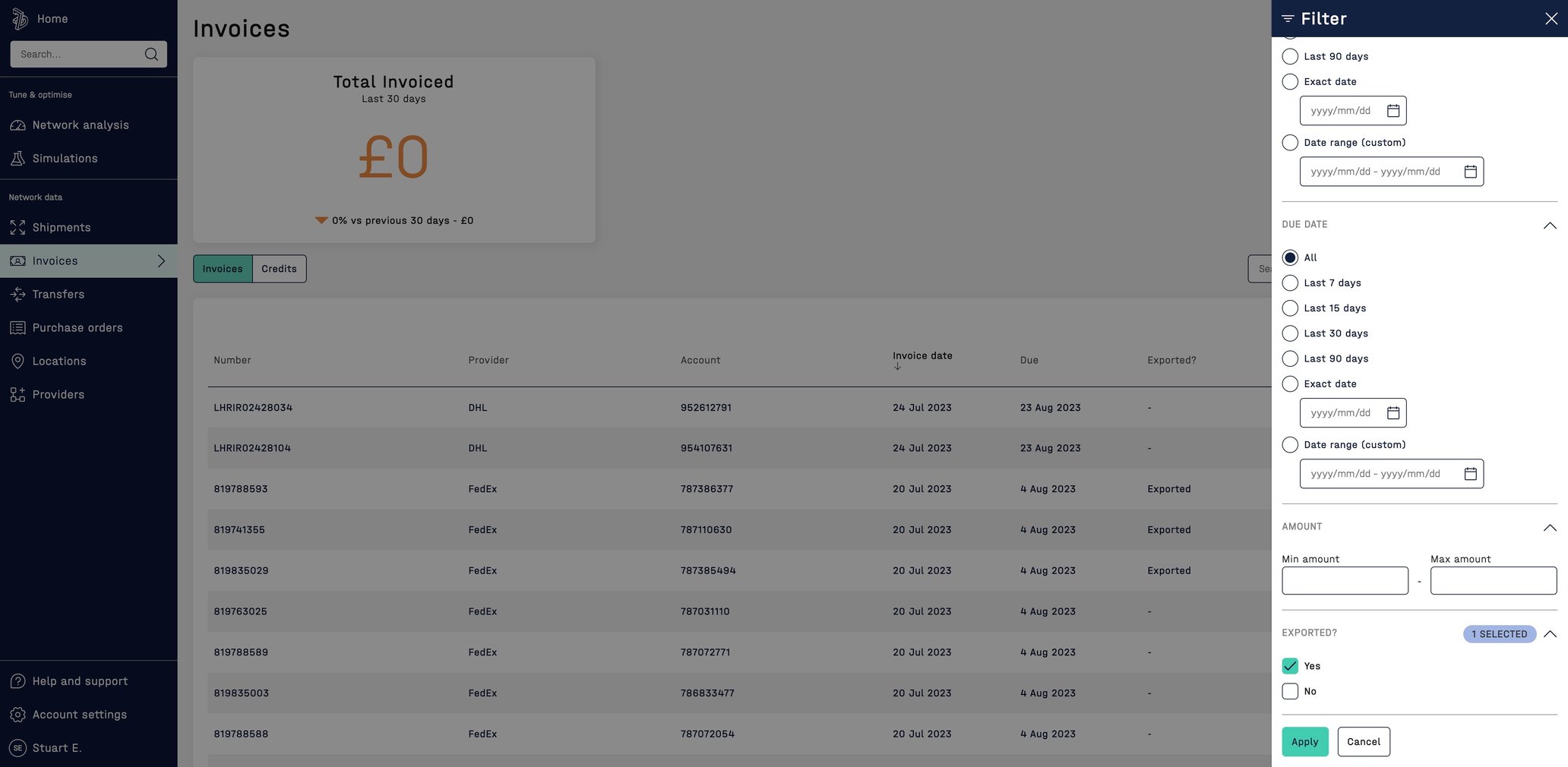 How to export invoices