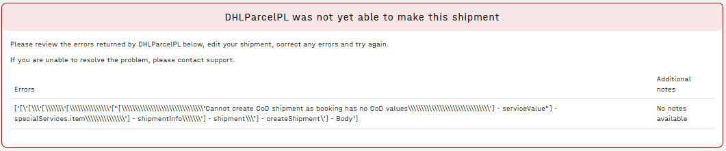 CONFIRM: Glossary of booking errors at shipment order stage